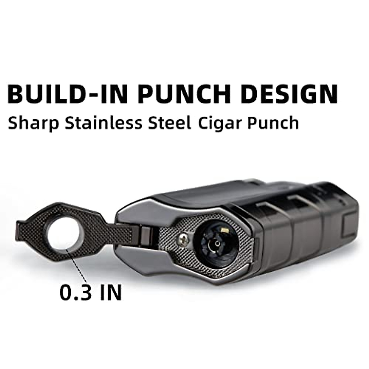 Castelar Torch Lighter Triple Jet Flame Refillable Butane Lighter with Punch Rest Holder - Butane Not Included (Gunmetal)