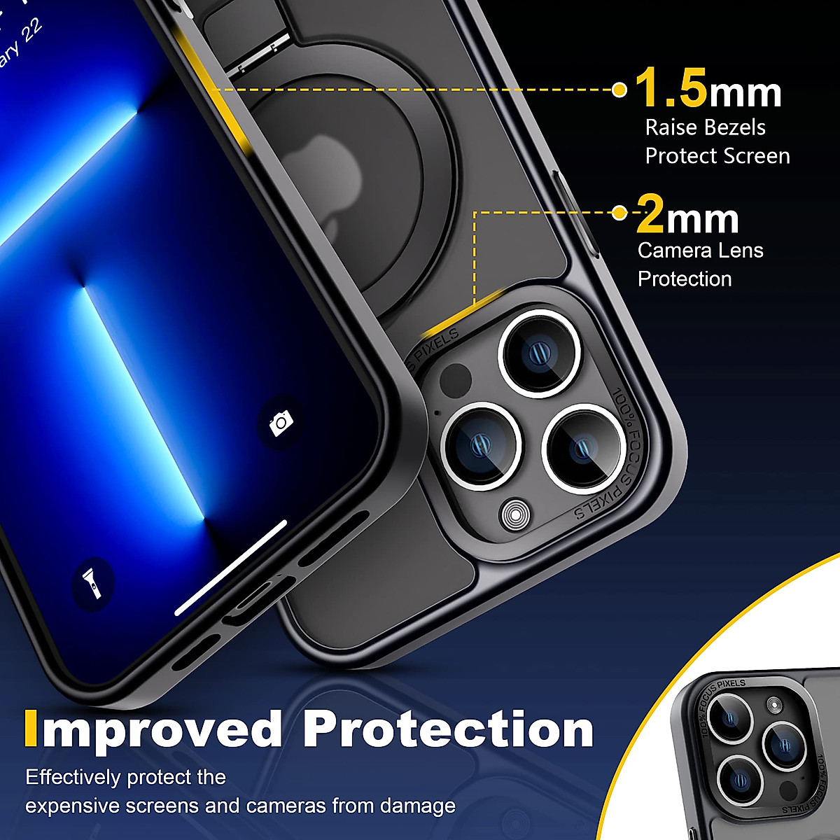 IKARY for iPhone 13 Pro Max Case with Hidden Magnetic Stand Compatible with Magsafe & Military-Grade Drop Protection - Shockproof Translucent Matte iPhone 13 Pro Max Phone Case, Black