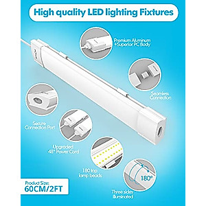 Brothlaw Linkable LED Shop Light for Garage Lighting Fixture 18W 2FT LED Tube Light with Plug 5000K Wraparound Ceiling Light for Garage, Shop, Cabinet, Attic, Basement, Home, Plug in Ceiling Light.