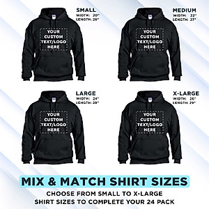 Custom Gildan Adult Hoodies for Men and Women, 24 Pack of Personalized Promotional Shirts with Customized Text or Logo, Comfortable Cotton Unisex Sweatshirt with Hood for Fall, Winter Weather - Black