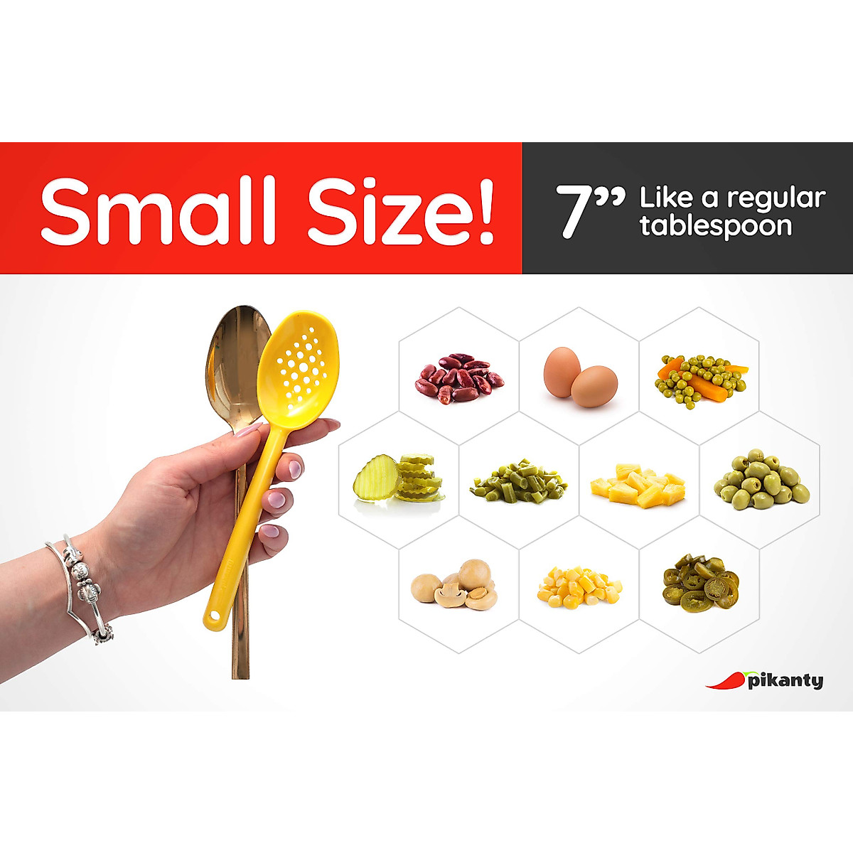 Pikanty - Small 7-Inch Slotted Serving Spoons (Pack of 4) - Perfect for Olives, Pickles & Condiments | Sturdy & Versatile | Made in USA