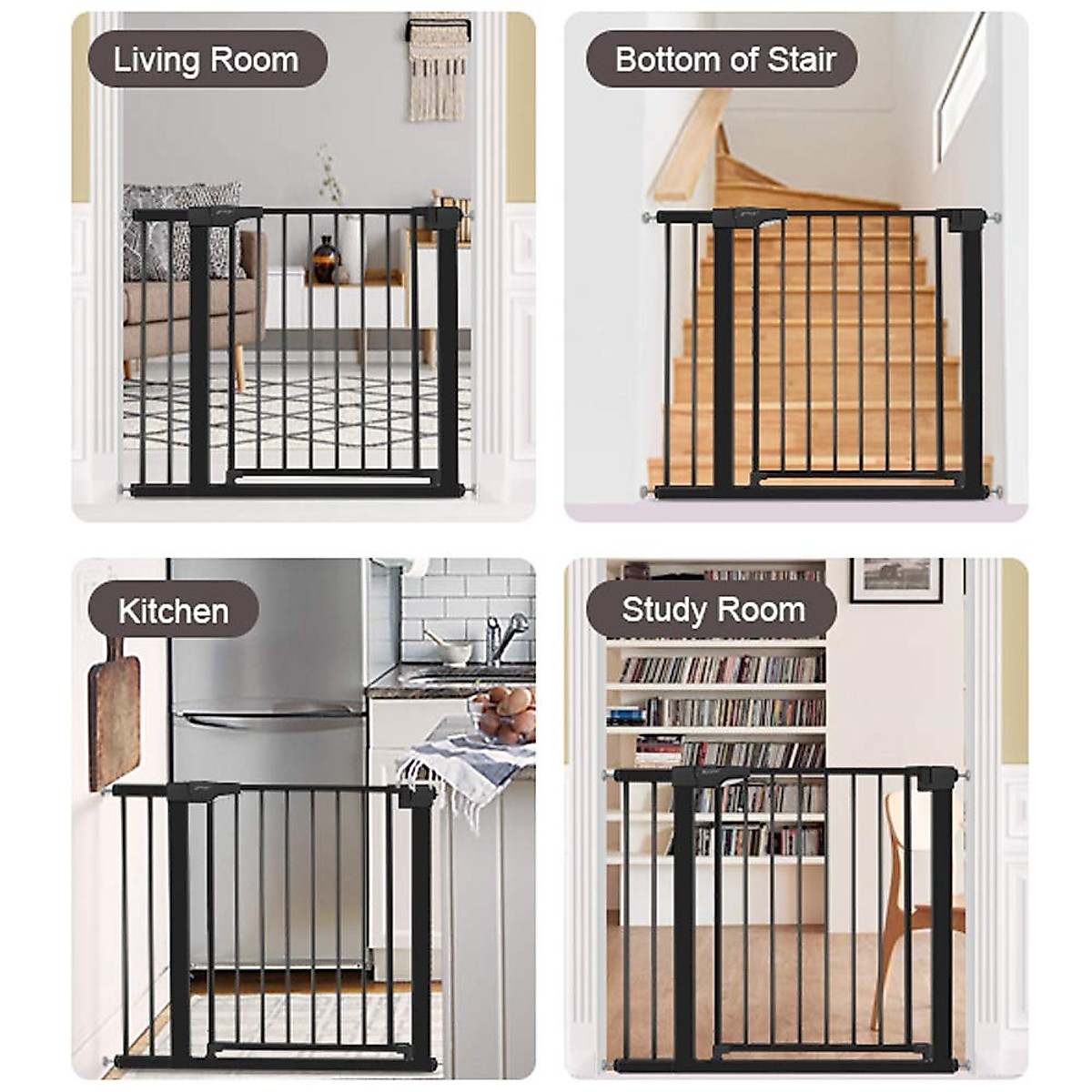 Walk Thru Baby Gates for Doorway and Stair, RONBEI Auto Close Pressure Mounted Wide Indoor Safety Gate for Opening 35''-37.8'' or 29.53''- 31.5'', Height 30", Ideal Barrier for Toddler and Small Dogs