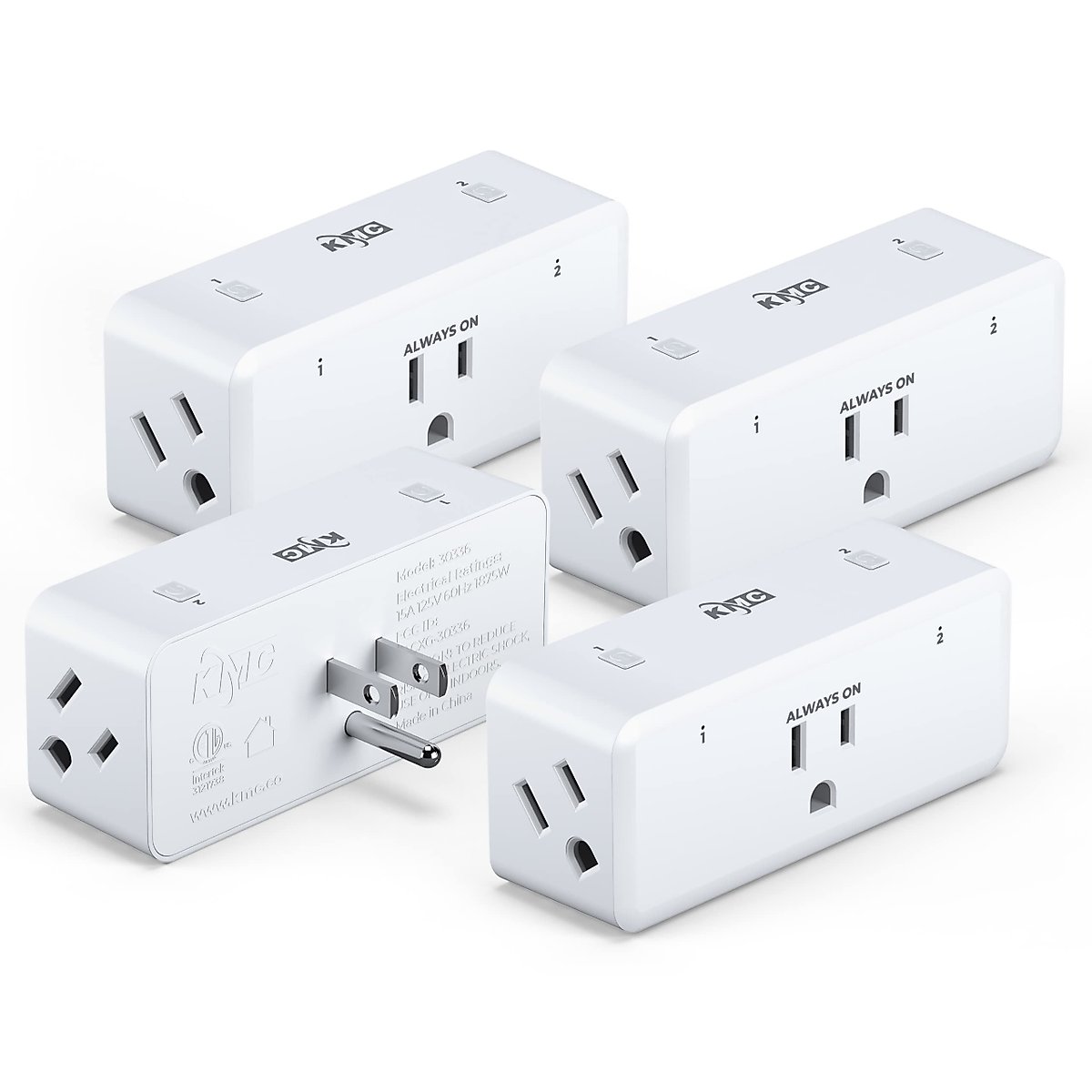 KMC Smart Plug 4-Pack, Side 3-Outlet Extender, Compatible with Google & Alexa, No Hub Required, WiFi Plugs