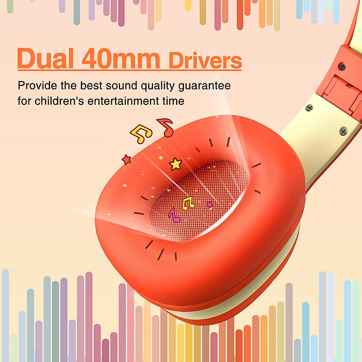 BERIBES Kids Headphones, [Vibrant Orange] Sharing Function HiFi Stereo Comfortable Fit Foldable Headphones for Kids with Microphone, Volume Limiter 85/94dB for School, Online Learning, Kindle, Plane