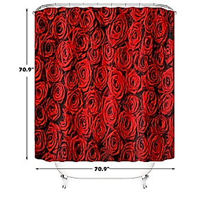 Seacoi Rose Flower Shower Curtain Set with Rugs, 4 Pcs Romantic Floral Bathroom Decor Set for Girls Women, Valentine's Day Complete Bath Room Curtain Set with Matching Mat & Accessories (Red 2)