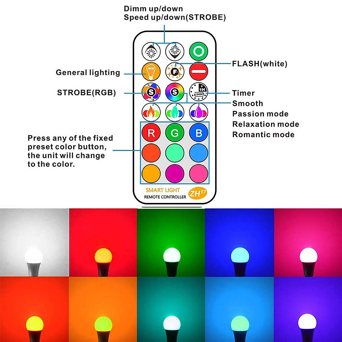 ILC LED Light Bulb 85W Equivalent, 5700K Daylight White Color Changing Light Bulbs with Remote Control RGB 6 Modes, Timing, Sync, Dimmable E26 Screw Base (2 Pack)