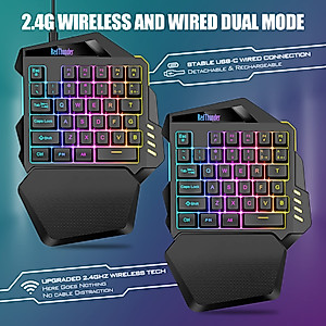 RedThunder Wireless One-Handed Gaming Keyboard, 2.4Ghz RGB Backlit Mini Gaming Keypad, Rechargeable 2000mAh Battery for PC Gamer