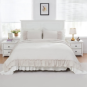 Boho Comforter Queen Shabby Chic Bedding Comforter Set 2 Layers Bohemian Ruffles Home Decor Farmhouse Comforter Cream Bed Comforter 1 Comforter 2 Pillowcases (Beige, Queen)…