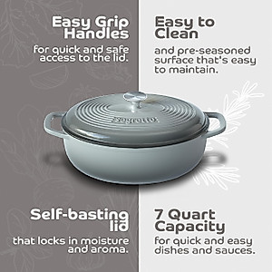 Segretto Cookware Enameled Oval Cast Iron Dutch Oven with Handle 7-Quarts Grigio Scuro (Gray) 7 qt Oven Safe Dutch Oven Pot With Lid Enamel cast Iron Dutch Oven Cast Iron Pot Cookware for Bread Baking