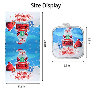 Lucleag 6 Pack Christmas Oven Mitts Potholders and Towels Set, Christmas Santa Oven Mitts Pot Holders Towels Heat Resistant Non-Slip Cooking Gloves BBQ Cooking Baking Grilling