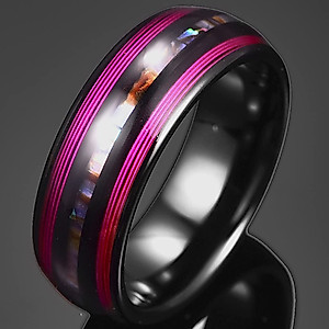 Corato 8mm Abalone Shell Wedding Ring for Men Women Domed Black Rings Tungsten Engagement Band with Purple Guitar String Size 9
