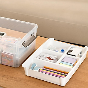 Bienvoun 17 Quart Plastic Storage Box with Removable Tray Caddy Clear Art Supply Craft Organizers Playroom Container Organizer with Lid for Bead Crayon Tool Sewing Playdoh