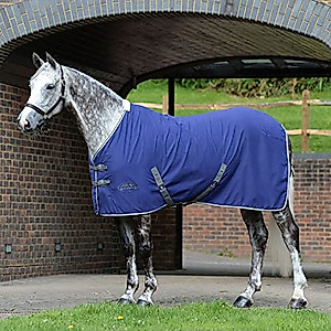 WeatherBeeta Cotton Show Sheet with Surcingles II Standard Neck - Dark Blue/Grey/White - 78"