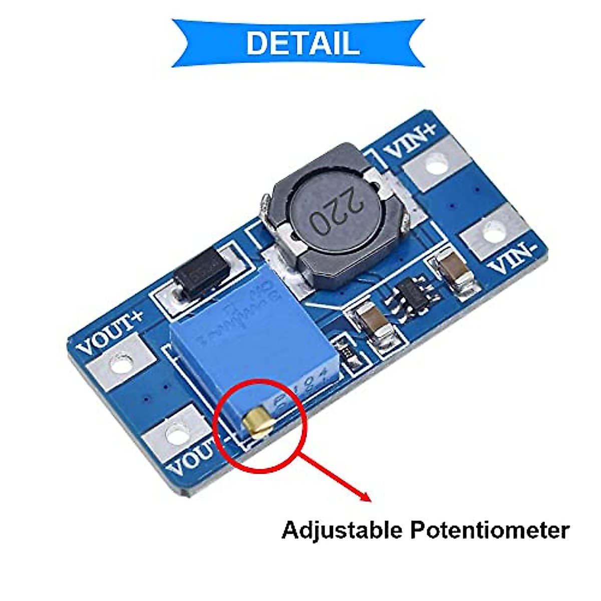 DAOKI 5 Pcs DC-DC Boost Converter MT3608 2V-24V to 5V-28V 2A Adjustable Voltage Regulator Step Up Power Supply Module for Arduino with 24AWG Wire
