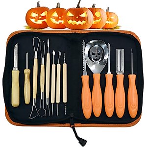 Wchiou Pumpkin Carving Kit Tools Halloween, Professional Heavy Duty Carving Set, Stainless Steel Double-side Sculpting Tool Carving Kit for Halloween Decoration Jack-O-Lanterns, Gift for Halloween.