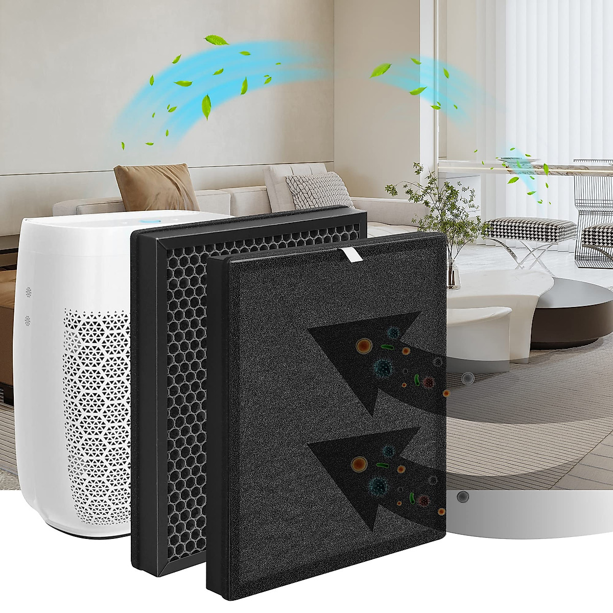 GoKBNY 1-Pack Aerio-300 Replacement HEPA Filter Compatible with Zigma Aerio-300 Purifier, 1 High-Efficiency HEPA Filters + 1 Carbon Pre-Filters