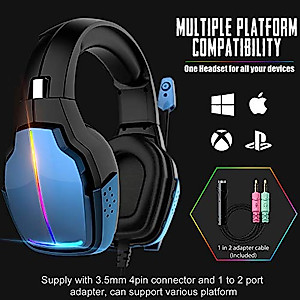 CamDive Gaming Headset for PS4 PS5 PC Xbox One, 3D Stereo Sound PS5 Headset, Noise-Cancelling Over Ear Gaming Headphones with Mic for Switch Laptop Mobile… (Blue)