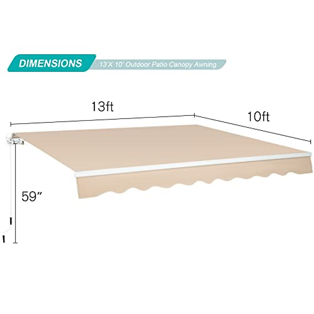 AECOJOY 13'×10' Patio Awning Retractable Awning Sun Shade Awning Cover Outdoor Patio Canopy Sunsetter Deck Awnings with Manual Crank Handle, Beige