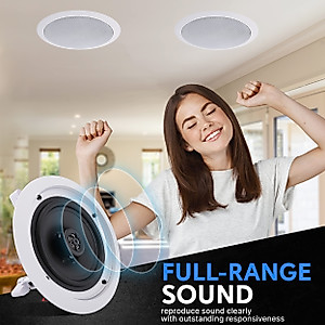 Pyle Pair 6.5” Flush Mount In-wall In-ceiling 2-Way Home Speaker System Spring Loaded Quick Connections Dual Polypropylene Cone Polymer Tweeter Stereo Sound 200 Watts (PDIC1661RD) White