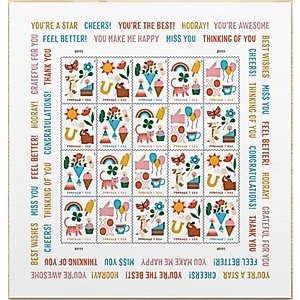 Thinking of You (Sheet of 20) Postage Forever Stamp US First Class Letter Card Flower Stickers Birthday Anniversary Wedding Celebrate 2023 Scott #5803-5807