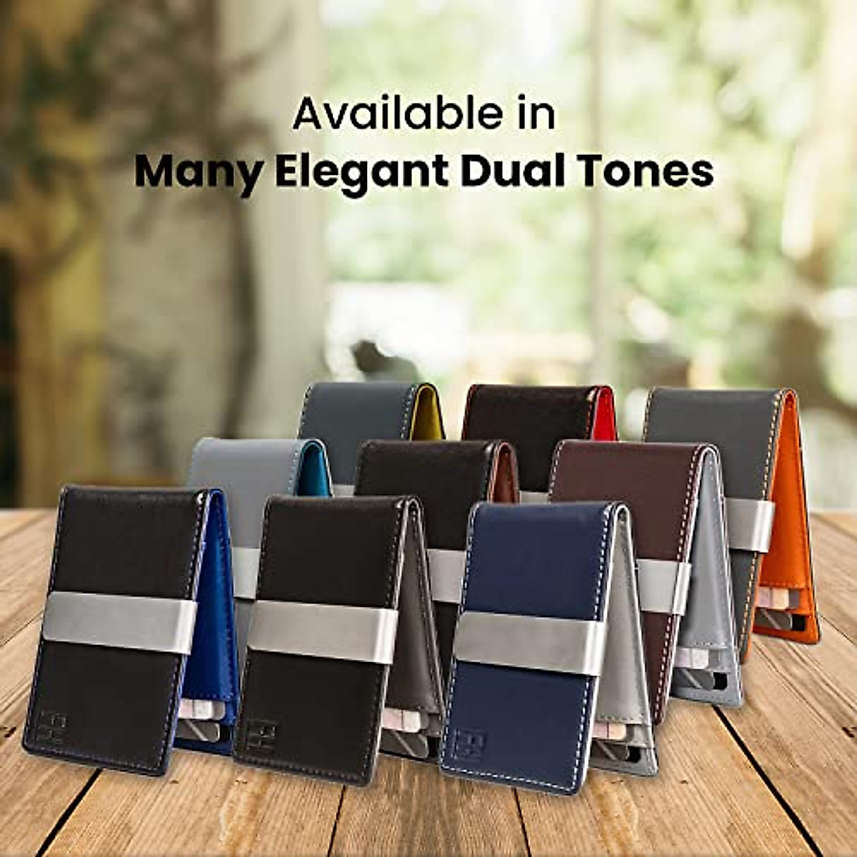 Forrest & Harold F&H Minimalist Men's Wallet RFID Blocking Wallet, Slim Leather Wallet Money Metal Clip Holds 8 Cards, Back and Front Pocket Wallets, Charcoal/Rust