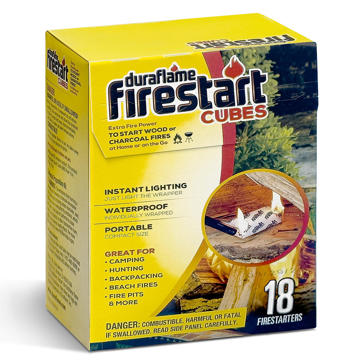 Fire Starter Cubes for Indoor and Outdoor Use - Quick Ignition Fire Logs for BBQ, Fireplace, Fire Pit and Campfires (18 Pack)