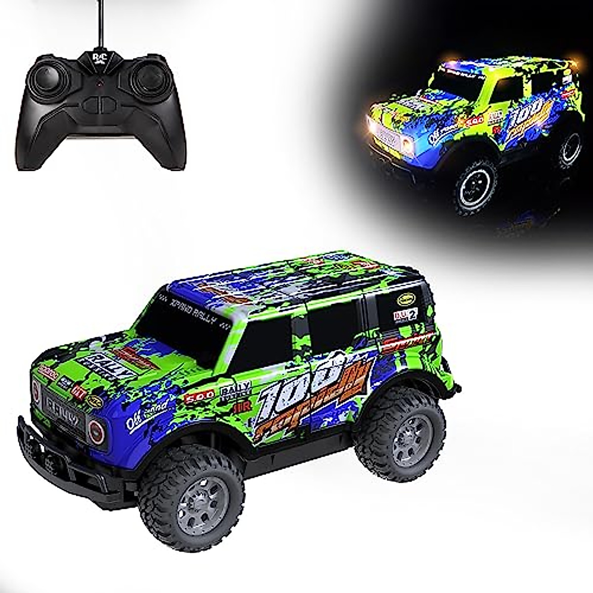 Remote Control Car, 1/24 Scale Light Up Racing Car Toys, RC Car for Kids with Cool Led Lights, Hobby RC Cars Toys Birthday Gifts for 3 4 5 6 7 8 Year Old Boys Girls