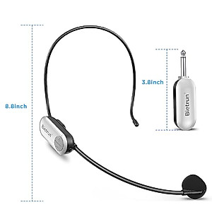 Bietrun UHF Wireless Microphone Headset, 165ft Range, Working Time 6H, 1/4''Plug, Wireless Headset Mic ＆Handheld Mic 2 in 1, for Karaoke Speaker, Amplifier, Mic Speakers, PA System, Teaching, Fitness