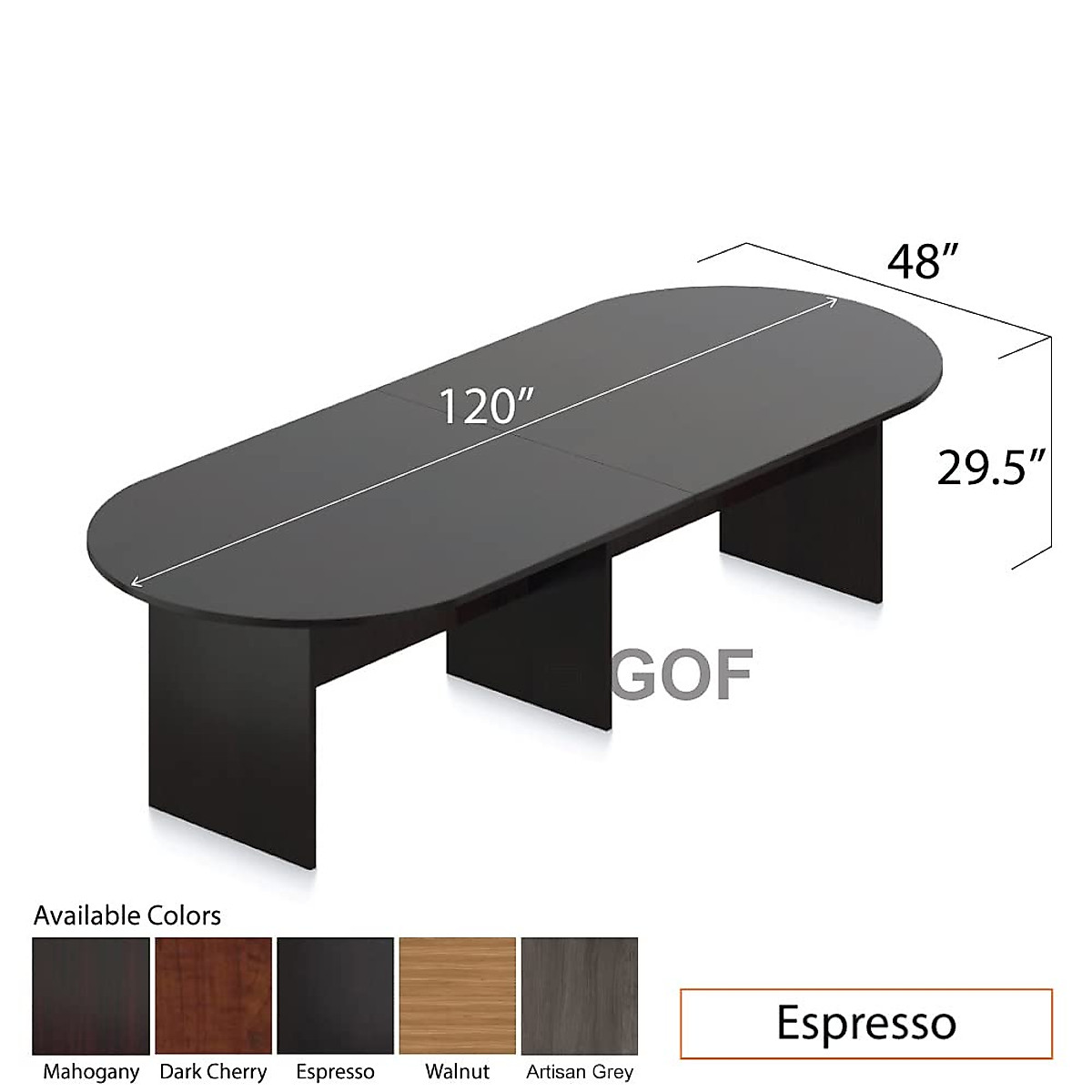 GOF 6FT, 8FT, 10FT Conference Table & Chairs (G10900B) Set, Dark Cherry, Espresso, Artisan Grey, Mahogany, Walnut (10FT with 8 Chairs, Espresso)