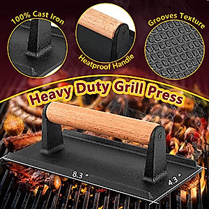 Joyfair Cheese Melting Dome & Burger Press Kit, 12 inch Basting Cover with Cast Iron Grill Press, Griddle Accessories for Outdoor BBQ Flat Top Grilling Teppanyaki Kitchen Steaming, Dishwasher Safe