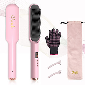 ChicU Hair Straightener Brush Ceramic Heated Styling Appliance Hot Comb for Women Plancha Cabello with Anti-Scald Auto-Off 20S Fast Heating 17 Temp Settings