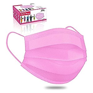 BW BEST WAY 4 Ply 100 Pack Disposable Pink Face Masks, Premium Hypoallergenic Non-Woven Melt Blown Cloth with SMS Layer, Breathable, Comfortable Mask for Men Women Adults