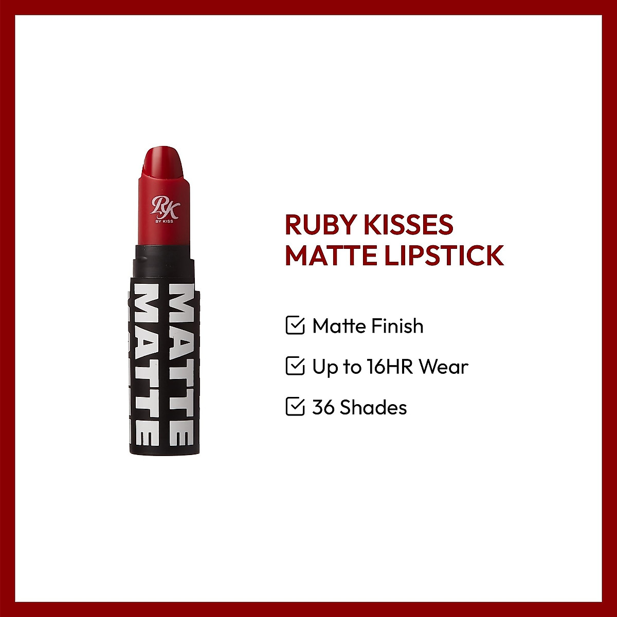 Kiss Ruby Kisses Matte Lipstick Kiss Red,1 Count