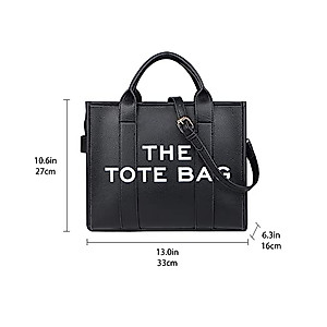 Veki The Tote Bag for Women Handbag with Zipper, Pu Leather Canvas Tote Purse Shoulder Crossbody Bags for Work, School (Pu-Black)