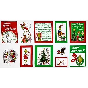 44'' Wide Kaufman How The Grinch Stole Christmas Merry Grinchmas Quilt Panel Multi Fabric By The Panel