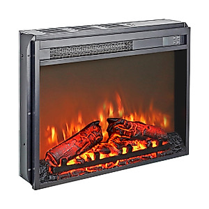 23 Inch Electric Fireplace Insert, Ultra Thin Heater with Log Set & Realistic Flame, Remote Control with Timer, Overheating Protection, BOJATU