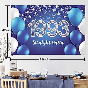 Straight Outta 1993 Happy 30th Birthday Banner Backdrop Blue Confetti Balloons Cheers to 30 Years Old Theme Decor Decorations for Men Women 30th Birthday Party Bday Supplies Glitter