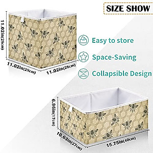 visesunny Closet Baskets Retro Bee Honeycomb Pattern Storage Bins Fabric Baskets for Organizing Shelves Foldable Storage Cube Bins for Clothes, Toys, Baby Toiletry, Office Supply