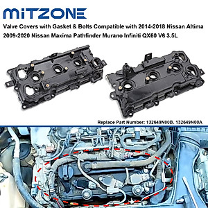 MITZOEN Valve Covers with Gasket & Bolts Compatible with 2014-2018 Nissan Altima 2009-2020 Nissan Maxima Pathfinder Murano Infiniti QX60 V6 3.5L Replace # 13264-9N00A 13264-9N00B
