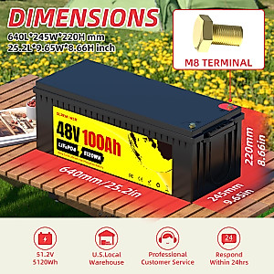 48v 100Ah LiFePO4 Battery Deep Cycle Lithium iron phosphate Rechargeable Battery Built-in BMS Protect Charging and Discharging High Performance for Golf Cart EV RV Solar Energy Storage Battery