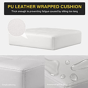 WKWKER Heavy Duty Rolling Stool with Wheels Hydraulic Swivel Adjustable Rolling Stool Ergonomic Thick Leather Rectangle Seat Stool Chair for Kitchen Drafting Lab Office Salon Message Stool – White