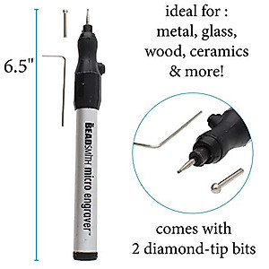 The Beadsmith Micro Engraver, 6.25", Battery Operated (2xAAA), 2 Round Diamond-Tip Bits and Hex Key, Engraver, Polisher, and Mini Sander for Detail Metal Engraving, Wood Carving, and Jewelry Polishing