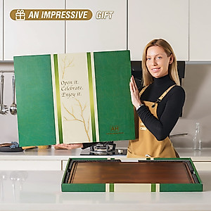 AZRHOM XXL Large Walnut Wood Cutting Board for Kitchen 24x18 (Gift Box) with Juice Groove Handles Non-slip Mats Thick Reversible Butcher Block Chopping Board