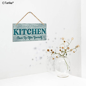 This is A Self-Cleaning Kitchen Clean Up After Yourself Retro Look Wood 5X10 Inch Decoration Painting Hanging Sign for Home Kitchen Bathroom Farm Garden Inspirational Quotes Wall Decor