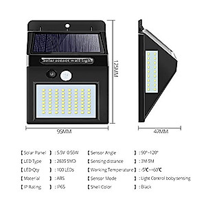 Fengyan Landscape lights 1/2/4pcs/lot Outdoor LED Solar Light Home Garden Fence PIR Motion Sensor Detection Wall Lamp 100 LEDs Waterproof Solar Garden Light LED Street Lamp ( Emitting Color : 1 pcs )