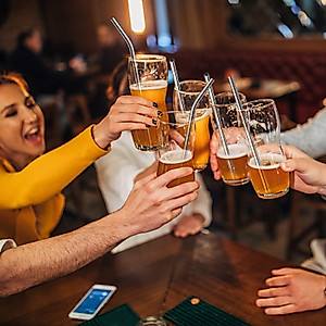 6 Pack Stainless Steel Metal Straws Replacement for Stanley Cup 40 oz Stanley Tumbler Accessories Straws, 0.38'' Wide 12'' Long Reusable Straws with 1 Cleaning Brush, 3 Straight 3 Bent Metal Straws