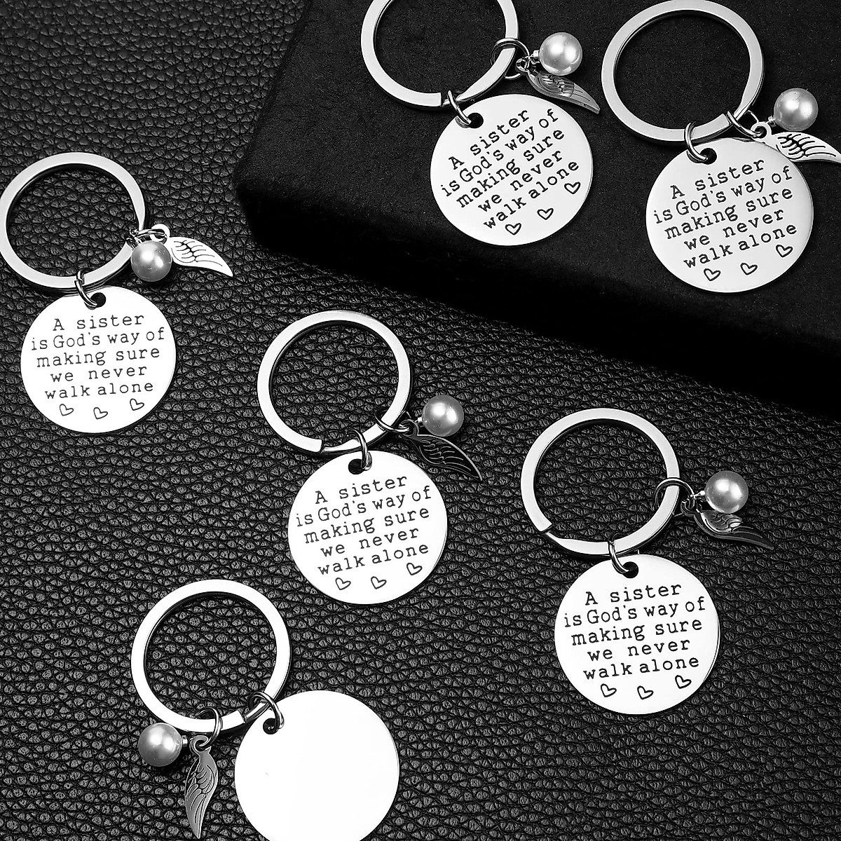 Roowest 6 Pieces Sister Keychain Gift from Sister, a Sister Is God's Way of Making Sure We Never Walk Alone Angel Keychain for Women Friend Birthday school class Jewelry Gifts