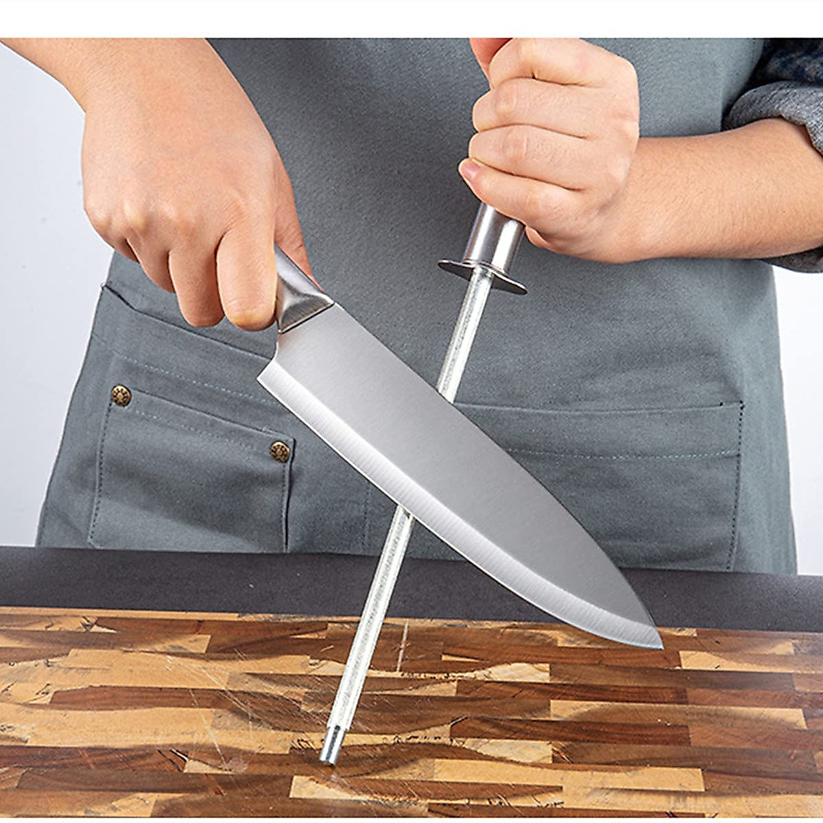 Knife Set, Professional Cleaver Knife Set with Wood Storage Block Stainless Steel Asian Butcher Knife Block Set with Sharpener,Sharp Cutlery Large Blade Cutting Knives Set