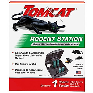 Tomcat Rodent Station, Includes 1 Rodent Station with 4 Bait Securing Rods and 1 Security Key - Fits Rat or Mouse Sized Traps (Baits & Traps Sold Separately) - Use Indoors or Outdoors