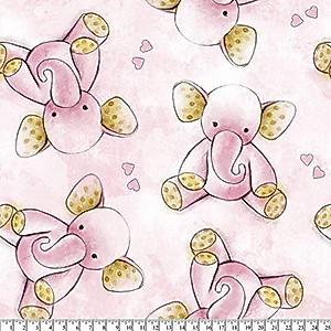 Elephant Love Pink Anti-Pill Premium Fleece Fabric by The Yard